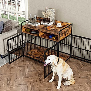 Saudism Large Dog Crate Furniture, Dog Kennel Indoor, Wood Dog Cage Table with Drawers Storage, Heavy Duty Dog Crate, Jaula para Perros, Sturdy Metal, 40.5" L×23.6" W×35.4" H
