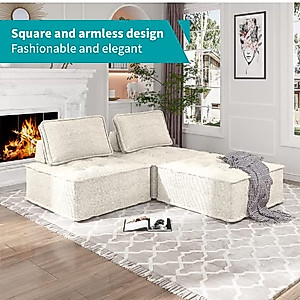 CECER Modular Sectional Sofa Couch, Armless Floor Sofa Couch, Convertible 3 Seats Sofa Bed, Oversized Variable Sectional Sofa Couches for Living Room, Free Combination 3 PC, Beige
