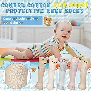Mepase 5 Pairs Knee High Toddler Grip Socks Non Slip Baby Crawling Socks Anti Skid Crawling Newborn Socks for Boy Girl Infant, 5 Colors