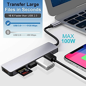 USB C Hub to HDMI Adapter, Sharllen 8 in 1 USB C Multiport Docking Station Connector with 4K HDMI, 3 USB 3.0 Ports, SD/TF Card Reader 100W PD Charging Compatible MacBook Pro/ Air ,Type C Devices
