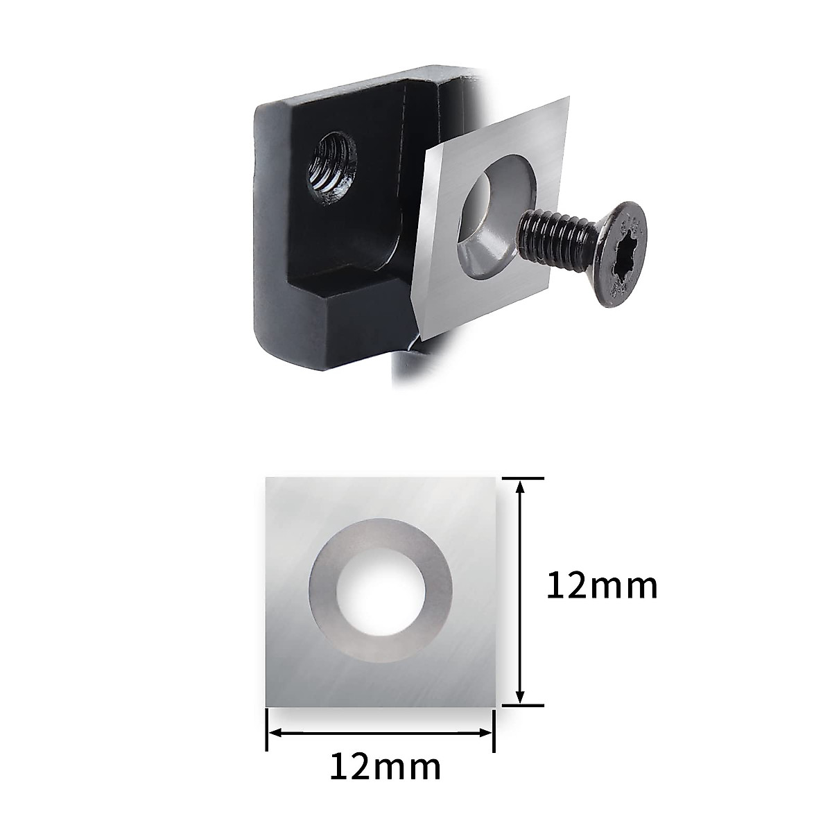 BINSTAK - K1222 -Square Corner 12mm Carbide Inserts 4 Edges (12mm lengthX12mm widthX2.2mm thick-35 Degree Cutting Angle), 10pcs, Countersink Hole, for BINSTAK 1/4" Shank 1-1/4" Cut Dia. CNC Router Bit