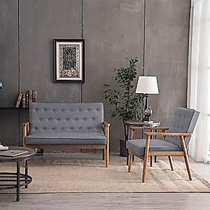 TECHSOUK Modern and Simple Design Sofa, Button Tufted, Rubber Wood Solid Wood Frame, Walnut Color handrail (75 x 69 x 84) cm
