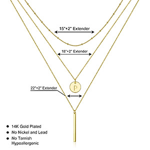 Vjoypro Gold Layered Initial Necklaces for Women Girls, 14K Gold Plated Initial P Letter Coin Pendant Necklace Dainty Gold Y-Necklaces Bar Necklaces Trendy Layering Necklaces Jewelry Gifts for Women