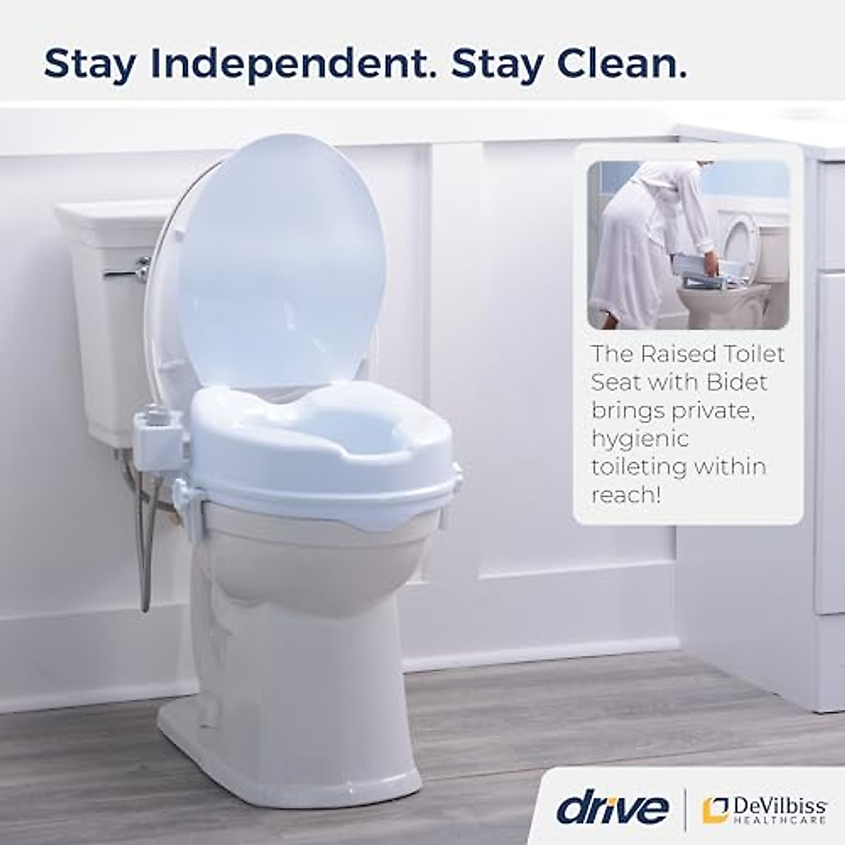 Drive Medical PreserveTech Raised Toilet Seat with Bidet (Ambient Water) Toilet Seat Riser, Elevated Toilet Seats for Seniors and Adults, Toilet Seat Bidet, Toilet Seat Elevator with Bidet Sprayer