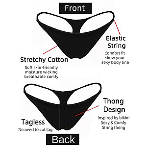 KUKU PANDA Cotton Thongs for Women Sexy Seamless Woman G String Panties 3 Pack Set (Black/Red/White, Medium)