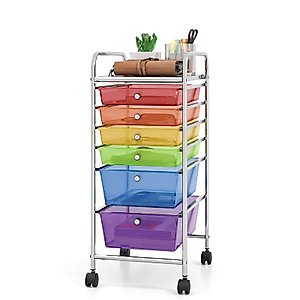 Julimoon Rolling Storage Cart with 6 Drawers,Mobile Storage Drawers Organizer, Multipurpose Plastic Utility Cart with Wheels for Home Office School Garage (Rainbow & Clear)…