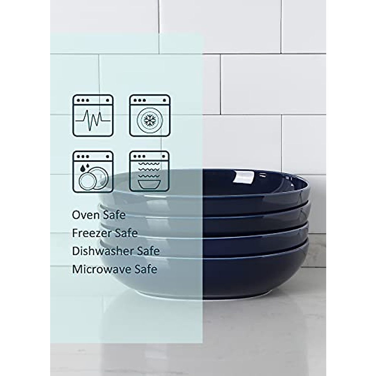 Teocera Pasta Bowls, Salad Bowls Set, Large Serving Bowls, 50 Ounce Porcelain Navy Bowls Set of 4 - Square Design, Microwave Dishwasher Safe