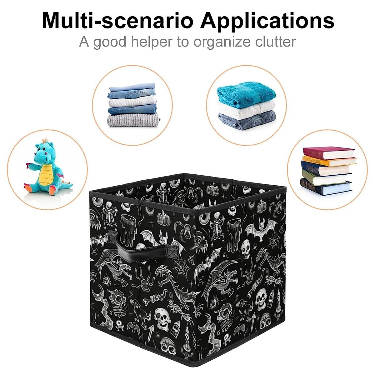 KQNZT Fabric Storage Bins, Storage Baskets for Organizing, Fabric Storage Baskets with Handles, Halloween Black Cat Bat Orchestra Spider, Foldable Storage Cubes