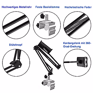 Tablet Stand for Bed, Adjustable and Foldable Tablet Stand Holder with 360 Degree Rotation for iPhone iPad Cellphone Tablet Kindle Fire, or Other 4.7-12.9 inch-Screen Devices (Black)(Extended Arm)