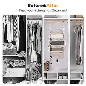 TABITORA Travel Luggage Organizer Hanging Packing Cubes Portable Hanging Shelves Carry on Closet for Suitcase with 2 Hooks,Collapsible(Beige,S)