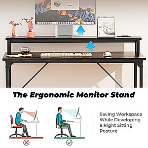 SUPERJARE 47 inch Computer Desk with LED Lights & Power Outlets, Home Office Desk with Monitor Shelf, Small Desk for Home & Office, Black