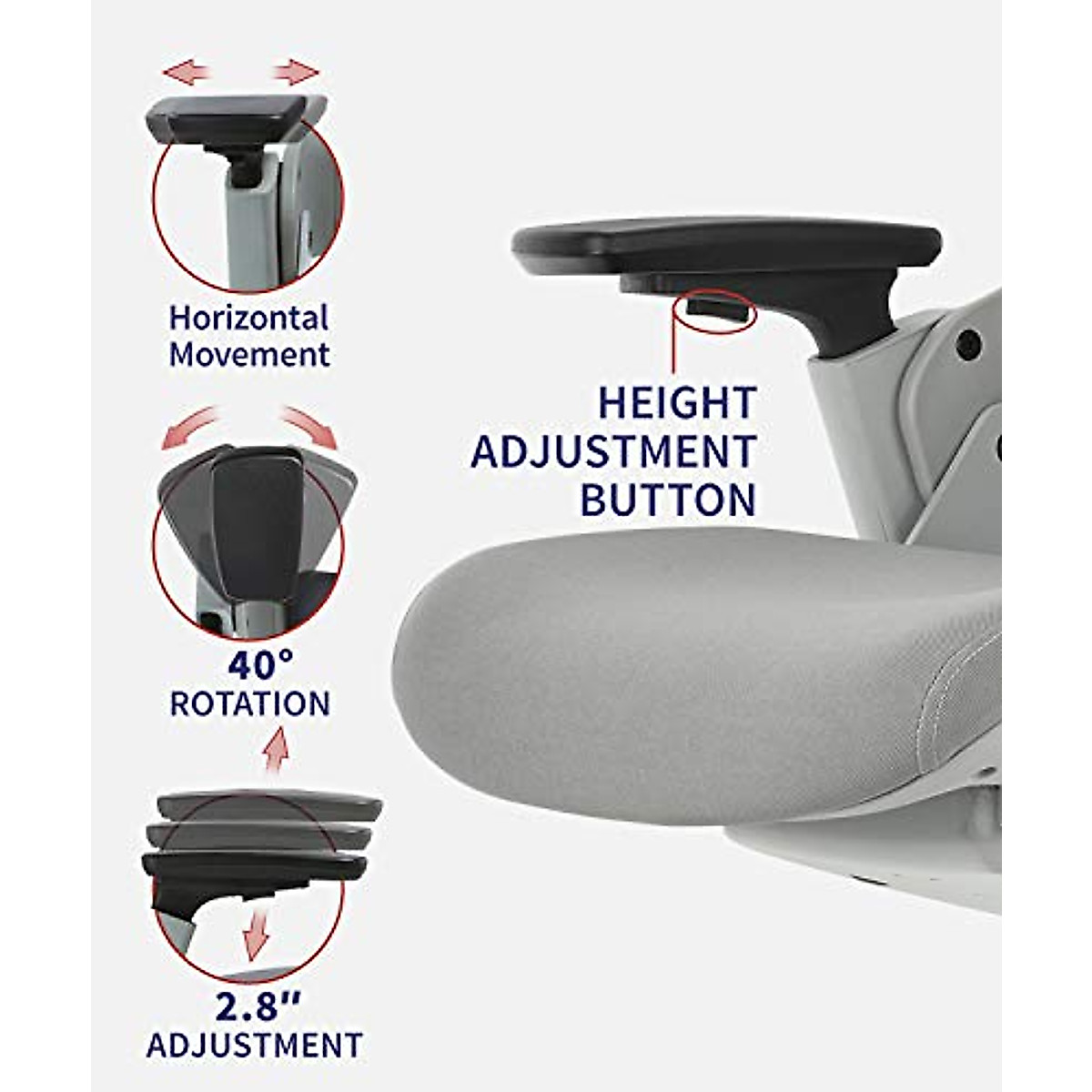 CLATINA Office Chair Swivel Executive Chair, Adjustable Ergonomic Computer Chair with 3D Armrest and Lumbar Support, Fabric Backrest Task Chair for Home Office Conference Room