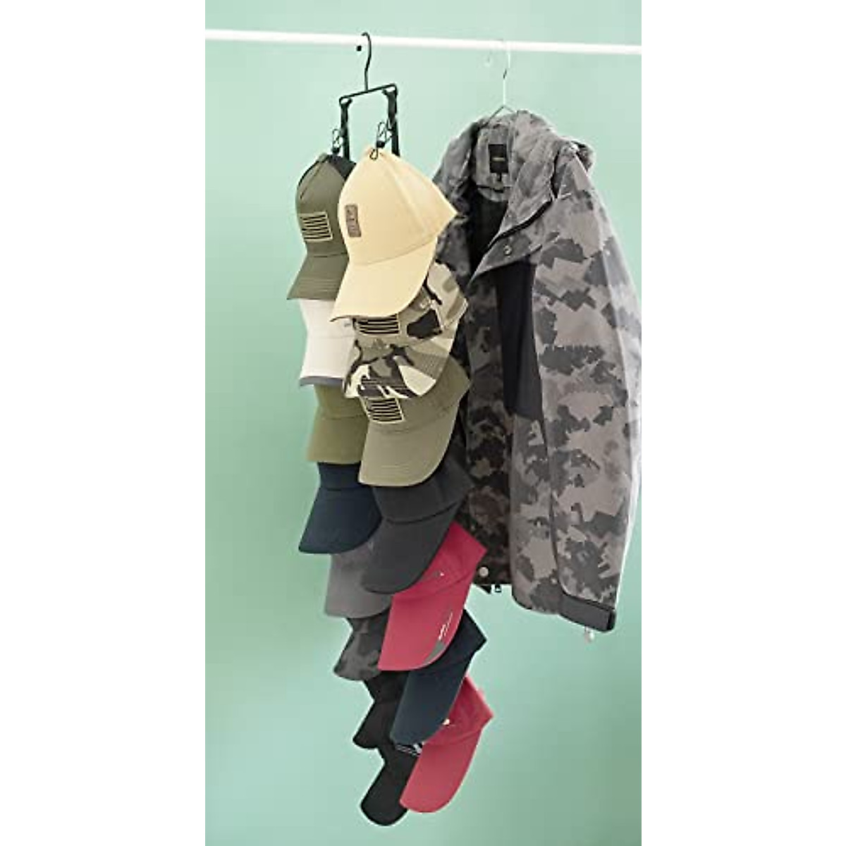 Mkono Hat Organizer Rack Closet Hanging Cap Keeper Hanger with 16 Hooks and Over-The-Door Hat Organizer with 12 Anti-Drop Pockets