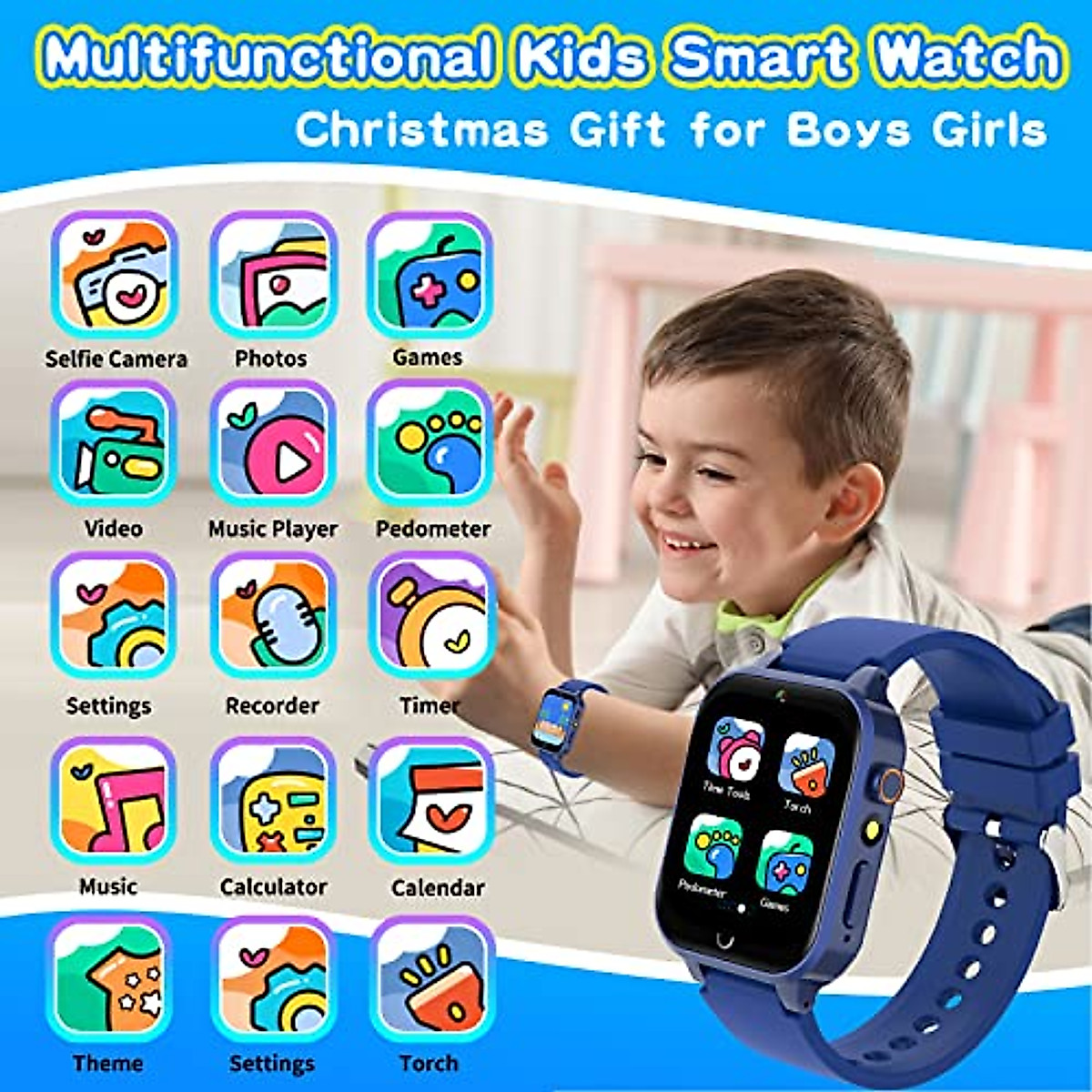 Cosjoype Upgrade Kids Smart Watch for Kids with 26 Puzzle Games HD Camera Video MP3 Player Habit Tracking Pedometer Flashlight 12/24 hr Kids Watches Gift for 4-12 Year Old Boys Toys for Kids