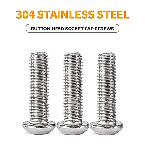 Cicidorai 1/4-20 x 1-1/4" Button Head Socket Cap Screws Bolts, 304 Stainless Steel 18-8, Allen Socket Drive, Bright Finish, Full Machine Threads, Quantity 50