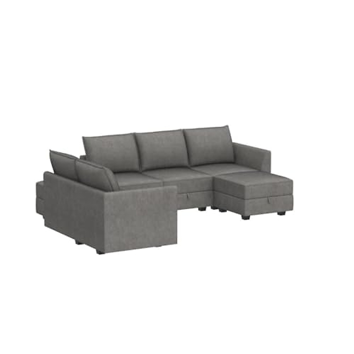HONBAY Modern Fabric Corner Sectional Sofa Modular Sectional Couch with Ottoman U Shape Sofa 7 Seater Couch with Storage for Living Room, Grey