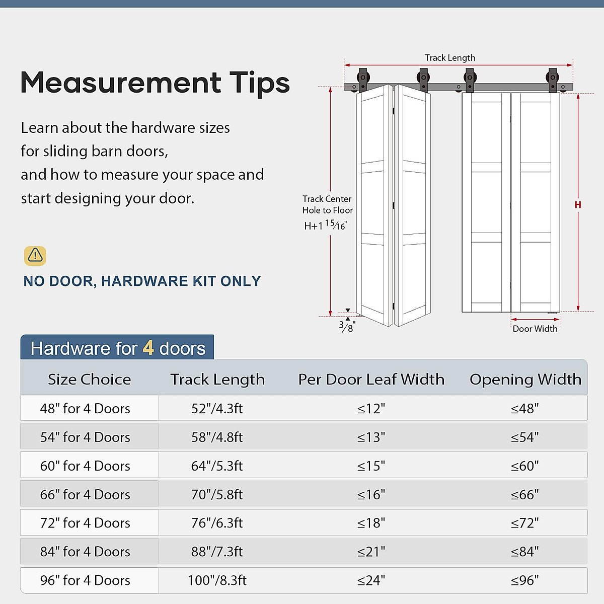 EaseLife 96" Bi-Folding Sliding Barn Door Hardware Track Kit for 4 Closet Door,Top Mount Roller,Heavy Duty,Slide Smoothly Quietly,Easy Install,Black,No Door (Track Length 100" for Four 24" Wide Door)