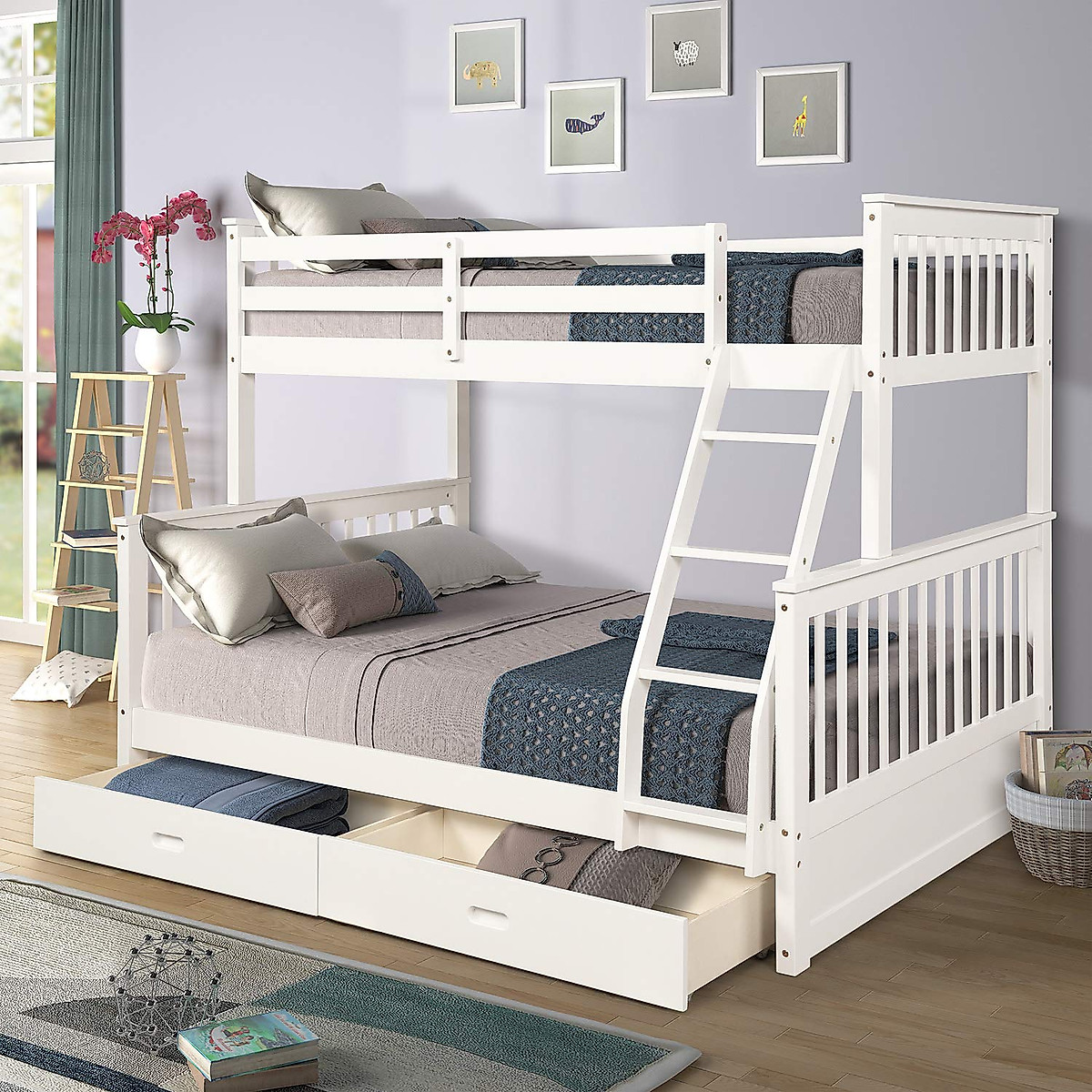 Twin-Over-Full Bunk Bed with 2 Drawers, Twin Bunk Bed with Ladders, Bunk Bed for Kids, Teens Bedroom, Guest Room Furniture