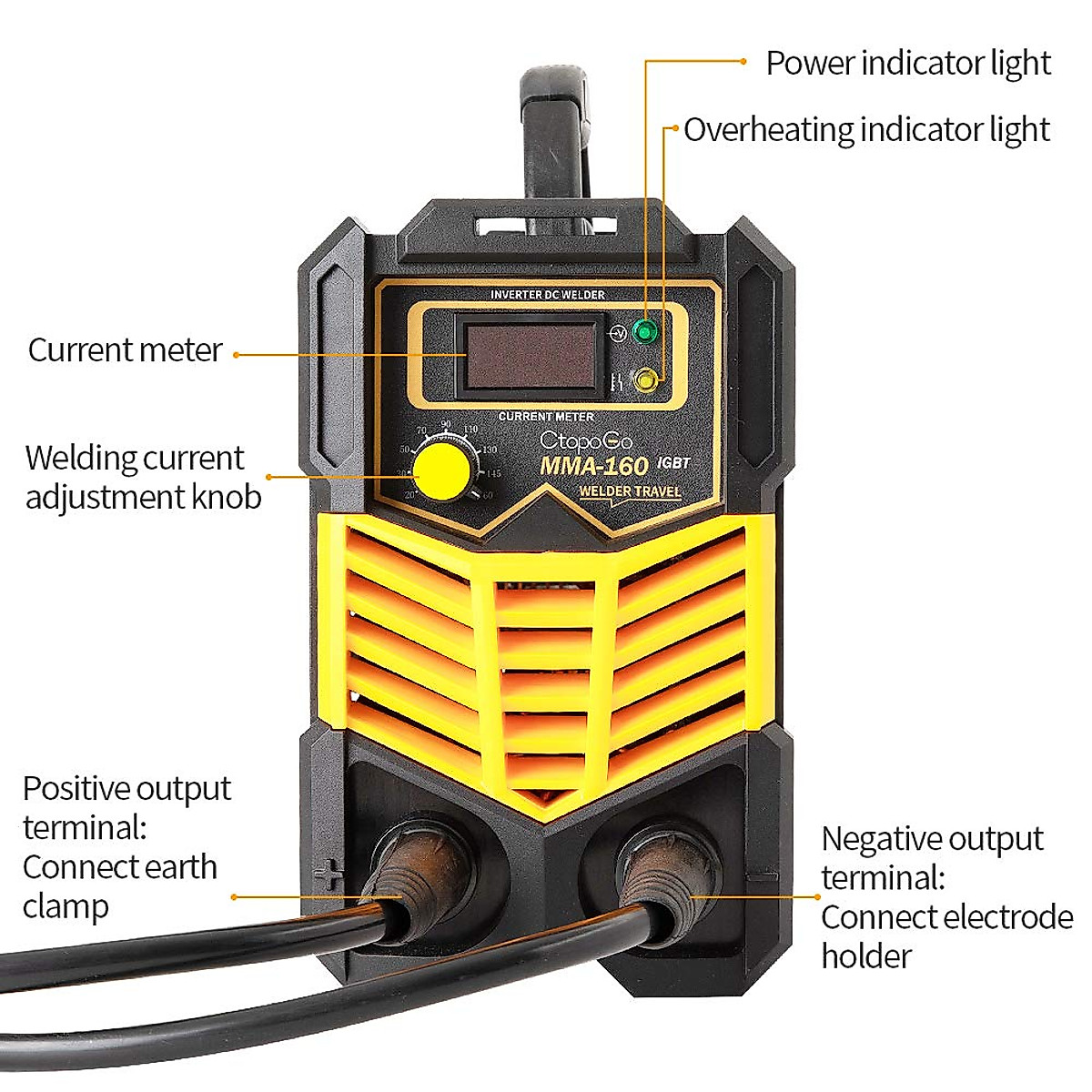 MMA Welder,160A ARC Welder Machine IGBT Inverter Digital Display LCD Hot Start Welder with Welding Stick Electrodes| Electrode Holder| Work Clamp| Input Power Adapter Cable| Brush 110V Home Use