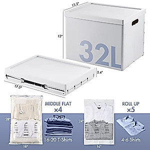 TAILINK Storage Bins 2 Pack 32L & Vacuum Storage Bags 9 Pieces, Collapsible & Stackable Storage Box Folding Storage Containers for Organizing Clothes, Toys, Books, 80% Space Released