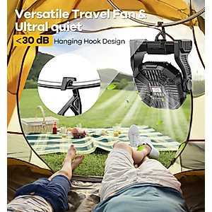 DOWILLDO Camping Fan with LED Lantern, 10400mah Portable Battery Operated Outdoor Fan, Personal Rechargeable Fan for Travel, Hiking, Fishing, Picnic (Black)