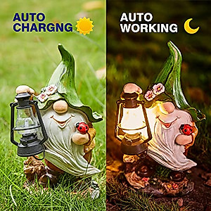 pearlstar Solar Outdoor Garden Statues Gnomes with LED Light Yard Decor, Waterproof Solar Figurine Lights Lawn Dwarf Ornaments for Patio, Backyard, Mom Grandma Gift (Style3)