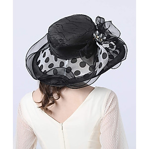 ORIDOOR Women’s Organza Church Tea Party Wedding Fascinator Hat UV-Anti Wide Brim Sun Hats Hat A4-Black …