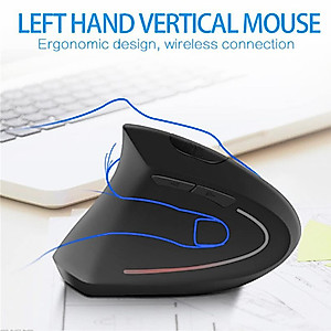 Left-Handed Mouse, Rechargeable 2.4G Wireless Ergonomic Vertical Mice with USB Receiver, 6 Buttons and 3 Adjustable DPI 800/1200/1600 for Laptop Computer PC Desktop (Left Hand)