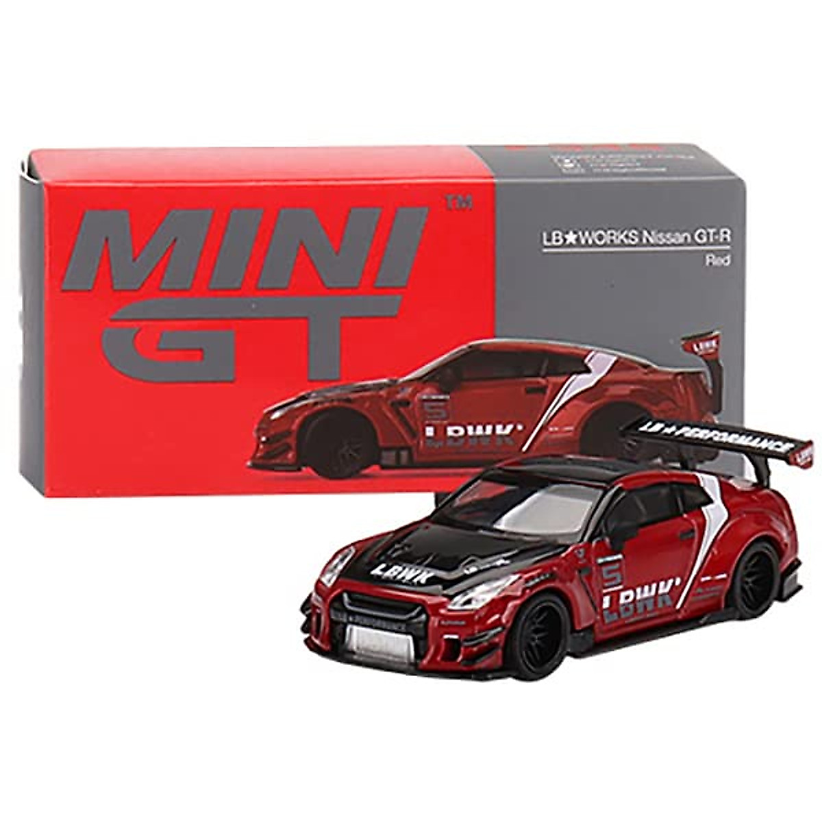 Truescale Miniatures GT-R R35 Type 2 LB Works Rear Wing ver 3 LB Work Livery 2.0 Red Met. & Black w/Stripes Ltd Ed to 3600 pcs 1/64 Diecast Model Car by TSM MGT00345