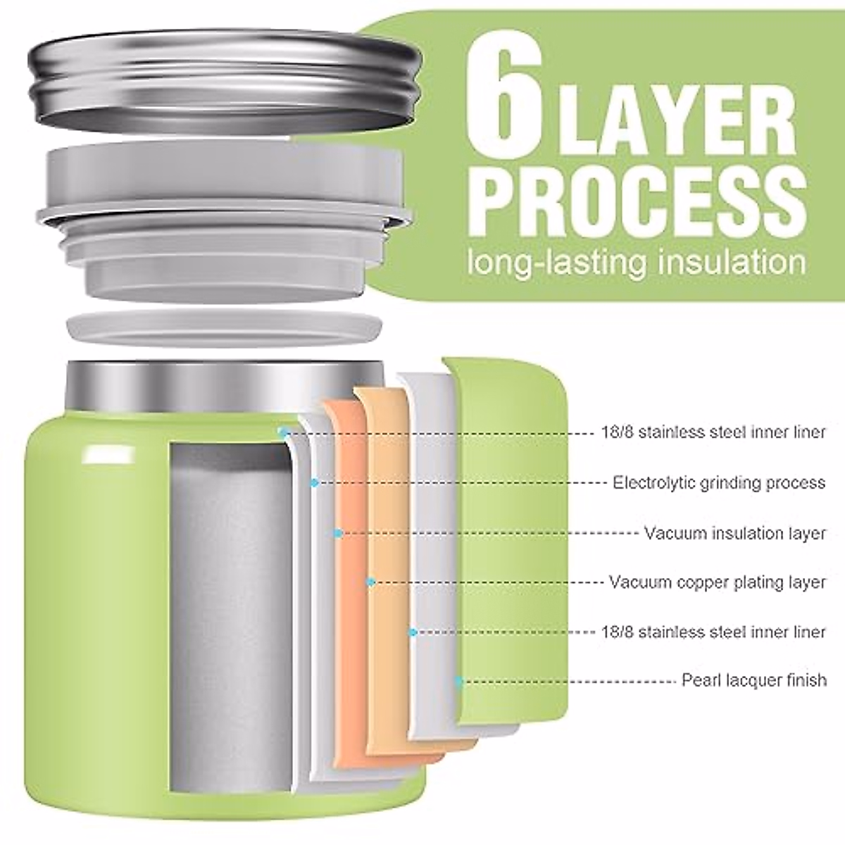 MZLMZL Kids Thermoses for Hot Food,10oz Leak-Proof Insulated Food Container,Soup Termoses Para Comida Caliente,Coffee Canister Wide Mouth Design Food Jars Hot or Cold Meals Lunch Box (Green)