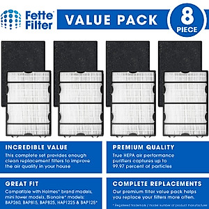 Fette Filter - HAPF600 Series True Hepa Filter B Set Compatible with Holmes Air Purifer for Select Models Includes 4 True Hepa Enhanced Filter and 4 Advanced Odor Reducing Filter