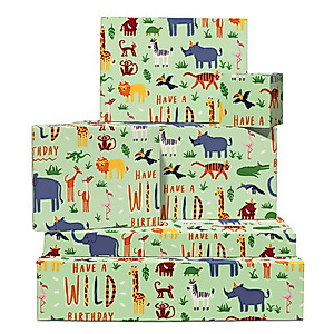 CENTRAL 23 Jungle Wrapping Paper - 6 Sheets of Gift Wrap with Tags - 'Have a Wild Birthday' - Zebra, Elephant, Giraffe, Flamingo, Lion - Safari Wrapping Paper for Kids - Girls & Boys Wrapping Paper