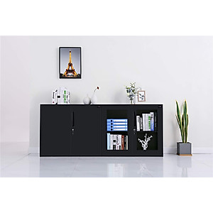 MECOLOR FURNITURE Metal Office File Cabinet with Door and Lock Height Adjustable (Black, 30 inch Glass Door)
