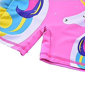 Baby Girl One Piece Swimsuit Sunsuit Long Sleeve Swimwear Rash Guard Toddler Kid Unicorn Bathing Suit Zip with Hat (5-6 Years/110) Pink