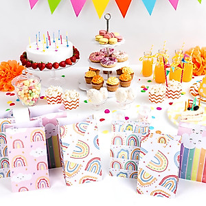 DECORLIFE 24PCS Rainbow Party Favor Bags, 4 Styles, Rainbow Goodie Bags for Birthday Party, Perfect for Girls, Kids, Boys, Stickers Included