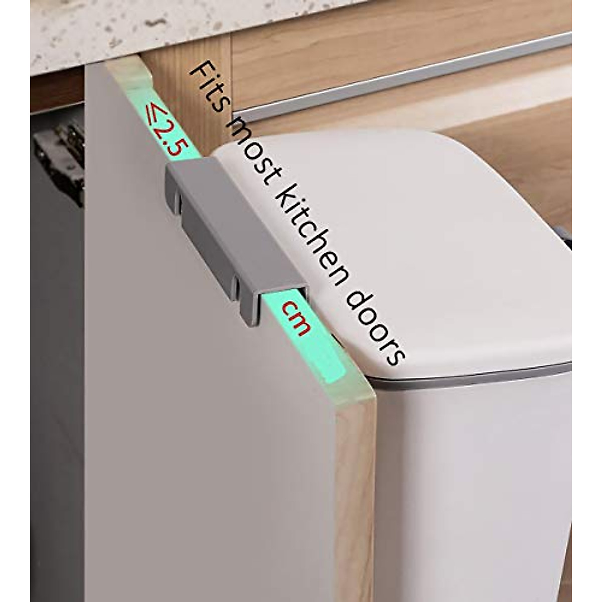 Waste Container Hanging Trash Can, Wall Mount bin with lid, Kitchen Cabinet Door, Bathroom, bar top, Double Action lid