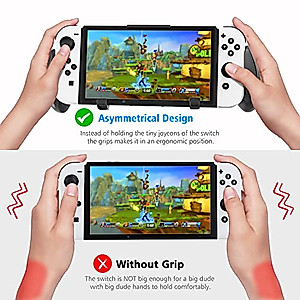 Switch Grip with Upgraded Adjustable Stand, Compatible with Nintendo Switch & OLED, OIVO Asymmetrical Grip with Adjustable Stand and 5 Game Slots-4 Thumb Caps Included