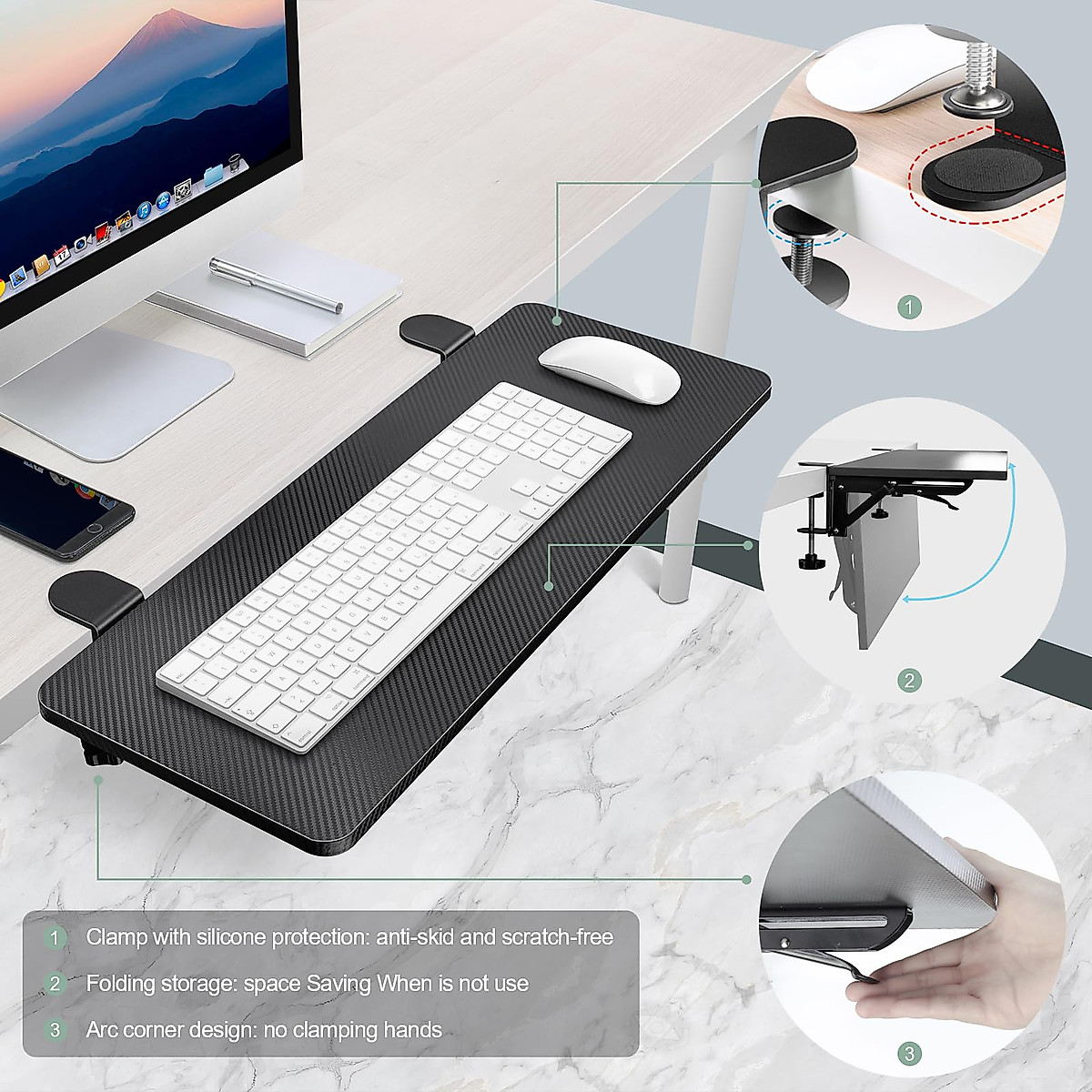 Vaydeer Ergonomic Desk Extender for Keyboard Foldable Keyboard Tray Desk Organizer