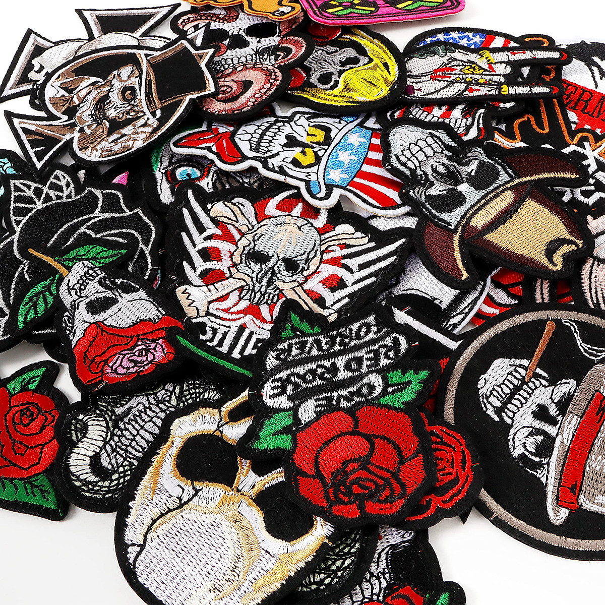 Meneng Embroidered Patches Iron-on Appliques: 30pcs Assorted Cool Punk Embroidery Sew-on Patch for Jackets Clothing