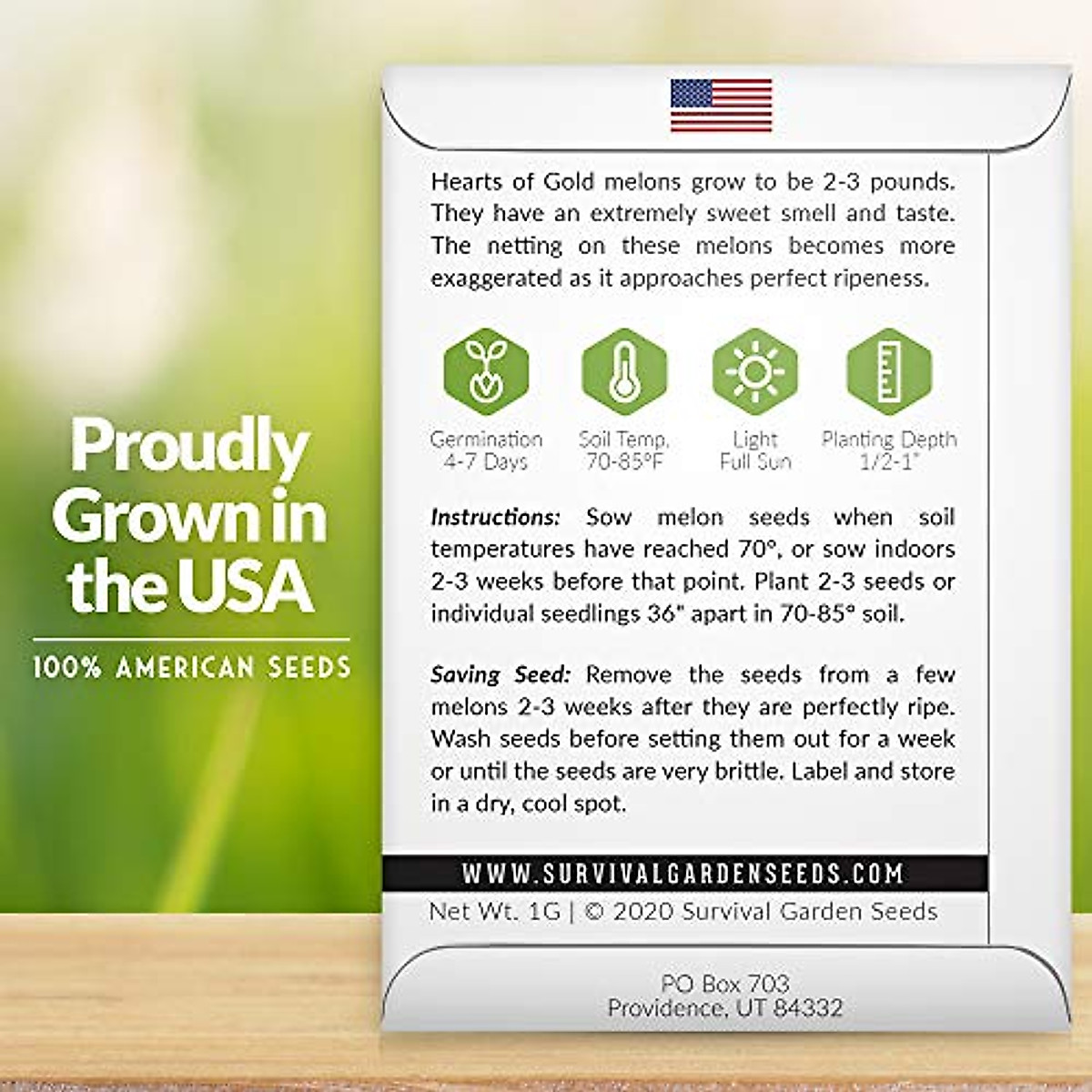 Survival Garden Seeds - Hearts of Gold Melon Seed for Planting - Packet with Instructions to Plant and Grow Sugar Sweet Cantaloupe Fruit in Your Home Vegetable Garden - Non-GMO Heirloom Variety