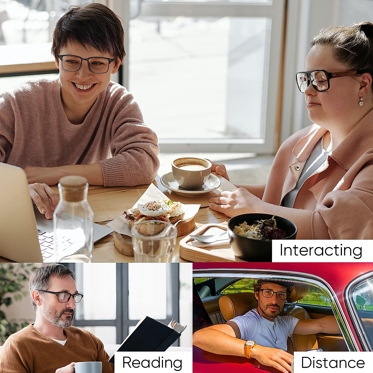CARA OPTICAL Premium 2 Pack Progressive Multifocus Reading Glasses, Flexible Lightweight TR90 Frame Blue Light Blocking Computer Readers, Standard for Distance Range Approx 20ft (Black & Blue, 2.0x)