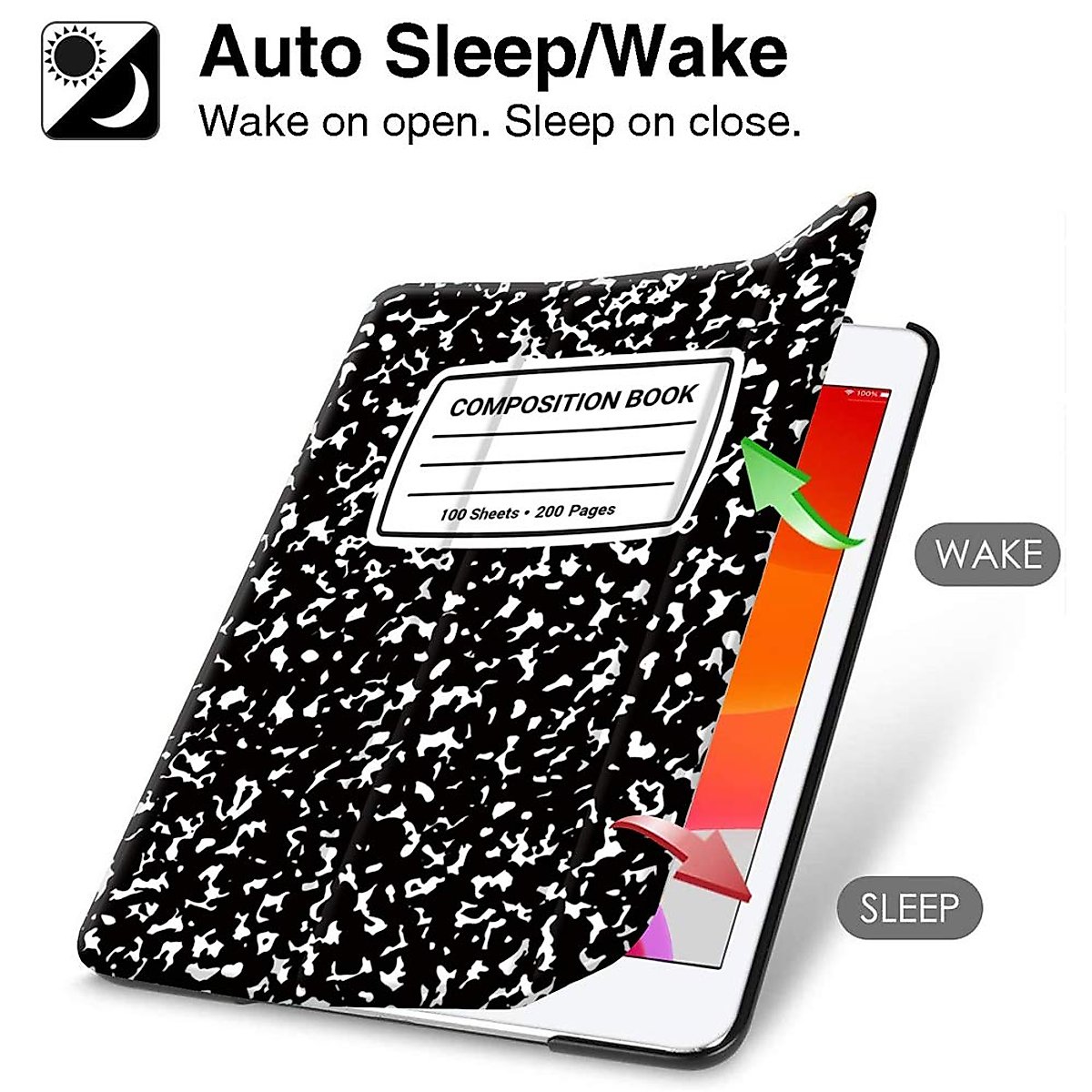 Hi Space for iPad 9th 8th 7th Generation Case for iPad 10.2 Case 2021 2020 2019 Composition Notebook with Pencil Holder, Book Trifold Protective Shockproof Cover with Auto Sleep Wake for A2270 A2428
