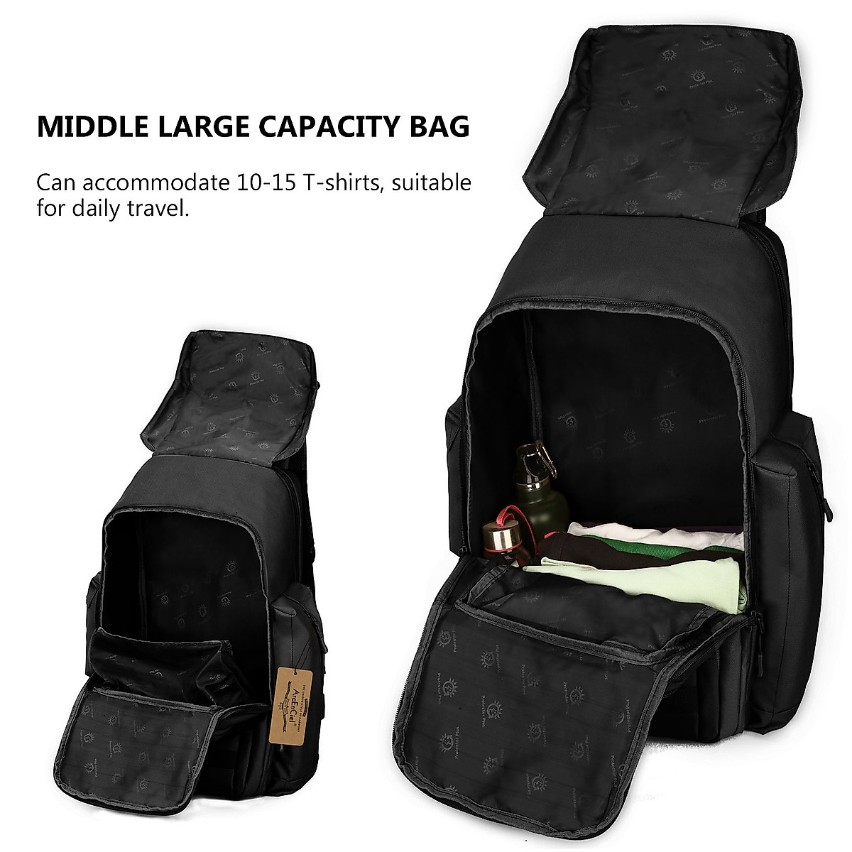 ArcEnCiel Tactical Backpack Military Army Shoes Bags Daypack Assault Pack Bug Out Bag Molle Rucksack - Rain Cover Included (Black)