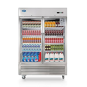 kalifon 54" Commercial Refrigerator Merchandiser 2 Glass Door 2 Section Stainless Steel, 49 Cu.Ft Display Refrigerator Upright Fridge Cooler with LED Lighting for Restaurant Kitchen