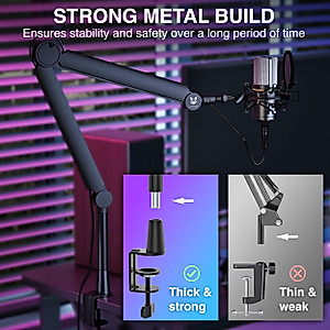 Sensic SA-30 Microphone Boom Arm, 360° Rotatable Mic Stand with 6 inch riser, Microphone Holder with 1/4", 3/8" and 5/8" Adapters, Professional Microphone Arm with Accessories, Mic Boom Arm Black