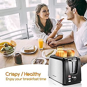 Toaster 2 Slice Wide Slots Best Rated Prime Toasters, Compact Stainless Steel Bread Toaster with Reheat/Defrost/Cancel Functions, 7-Shade Control & Removable Crumb Tray, Black, UL Certificated