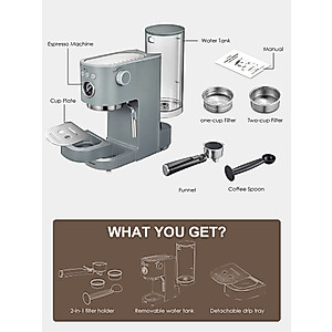 Ihomekee Espresso Machine Coffee Makers 15 Bar Cappuccino Machines with Milk Frother for Espresso/Cappuccino/Latte/Mocha for Home Brewing 1350W - CM6927