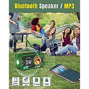 PRUNUS 3600mAh Emergency Radio Hand Crank/Solar/USB Charging, Bluetooth Speaker, Flashlight,Phone Charger,SOS Alarm, Power Bank, MP3,7 NOAA Weather Radio, Portable Radio Transistor AM FM