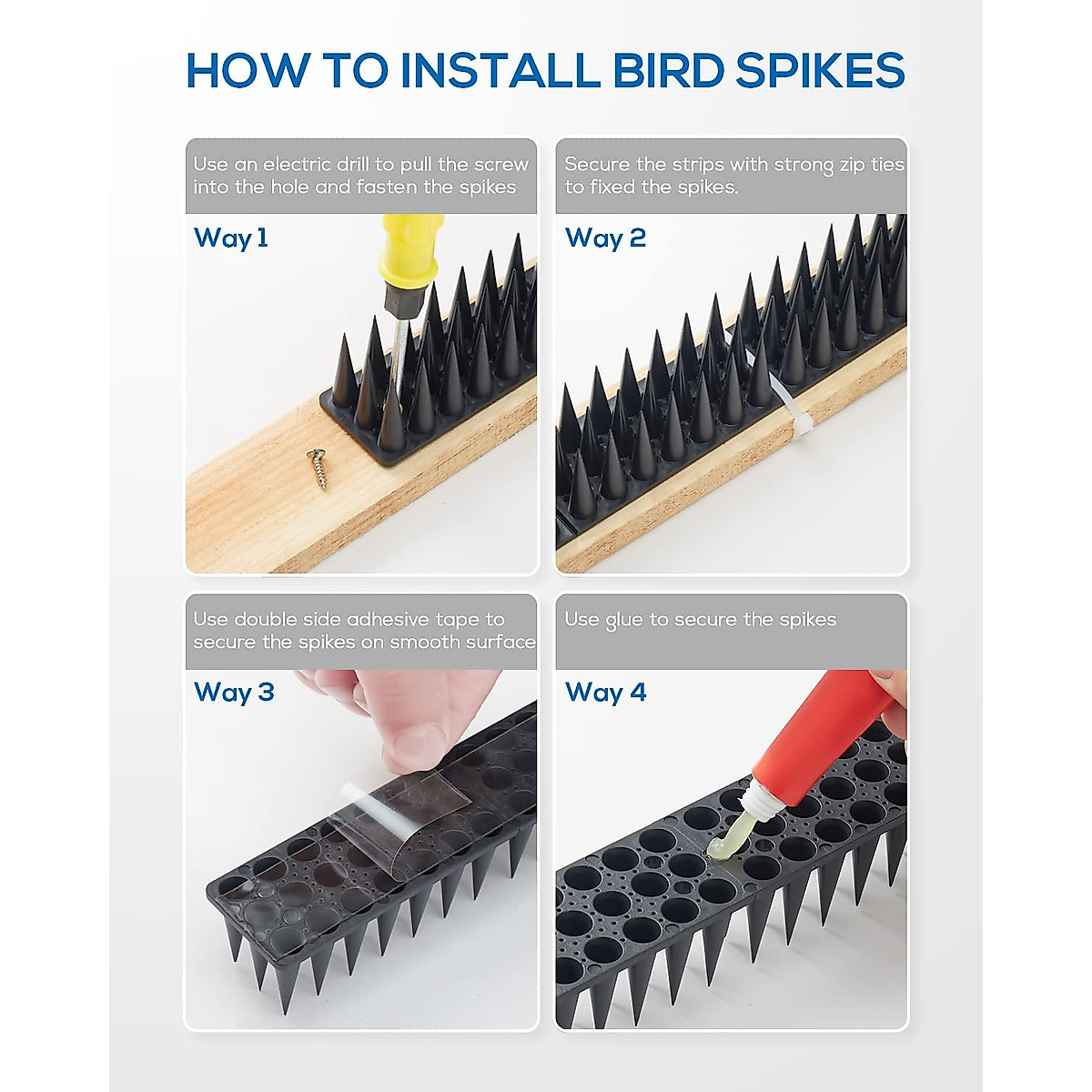 Bird Deterrent Spikes for Small Robin Pigeon Squirrel Raccoon Crow Cats, Defender Spikes to Keep Birds Away and Keep Birds from Building Nest