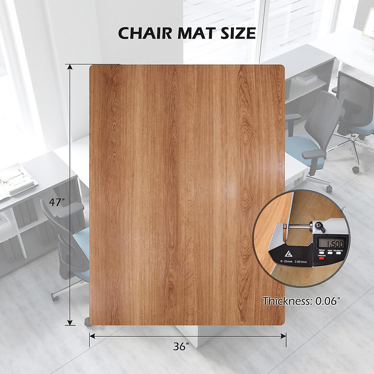SALLOUS Chair Mat for Hard Floors, 47" x 36" Vinyl Office Chair Mat for Hardwood, Slip-Resistant Floor Protector Desk Chair Mat for Home Office, Gaming Chair Mat for Hard Surface (Black)